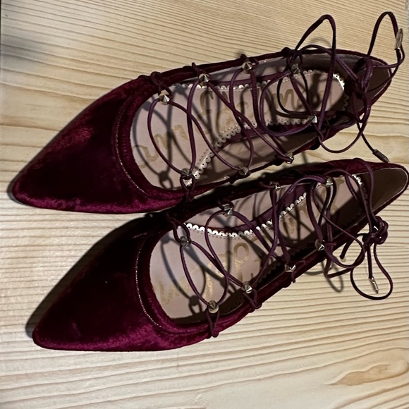 Sam Edelman | Shoes | Sam Edelman 75 Deep Red Velvet Lace Up Pointed ...